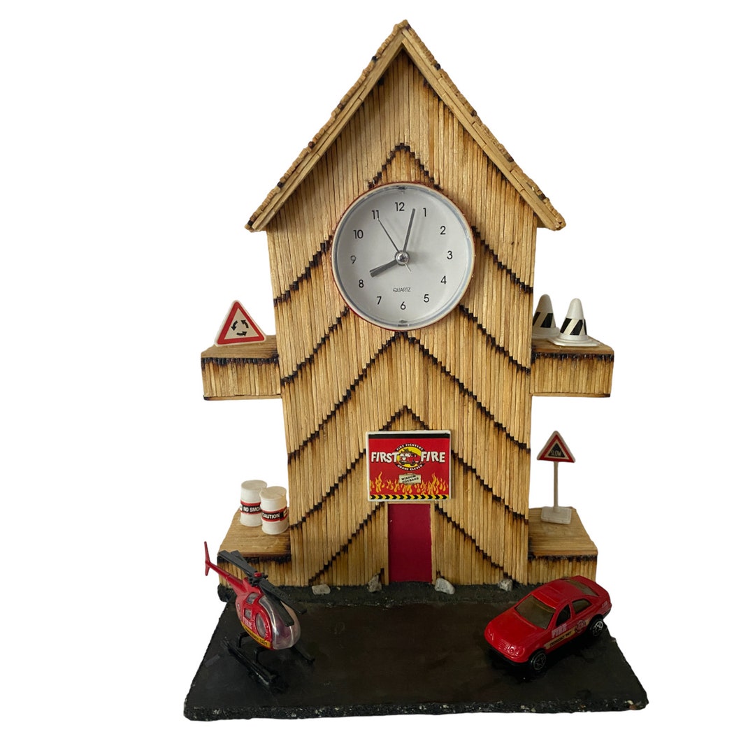 Burnt Match Tramp Prison Folk Art Handmade Fire Station Clock 12 X 7 - Etsy