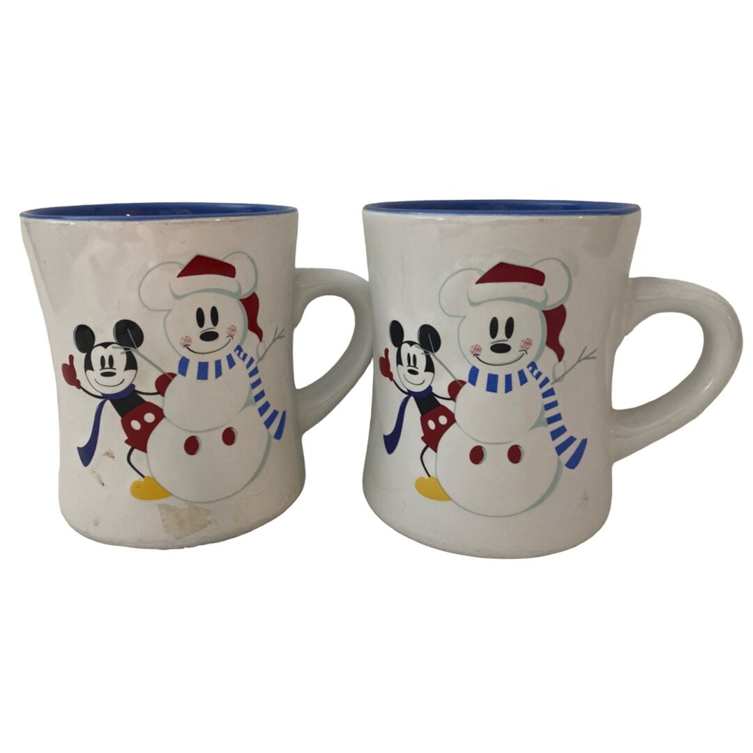 2 Disney Mickey Snowman Coffee Cups Mugs - Etsy