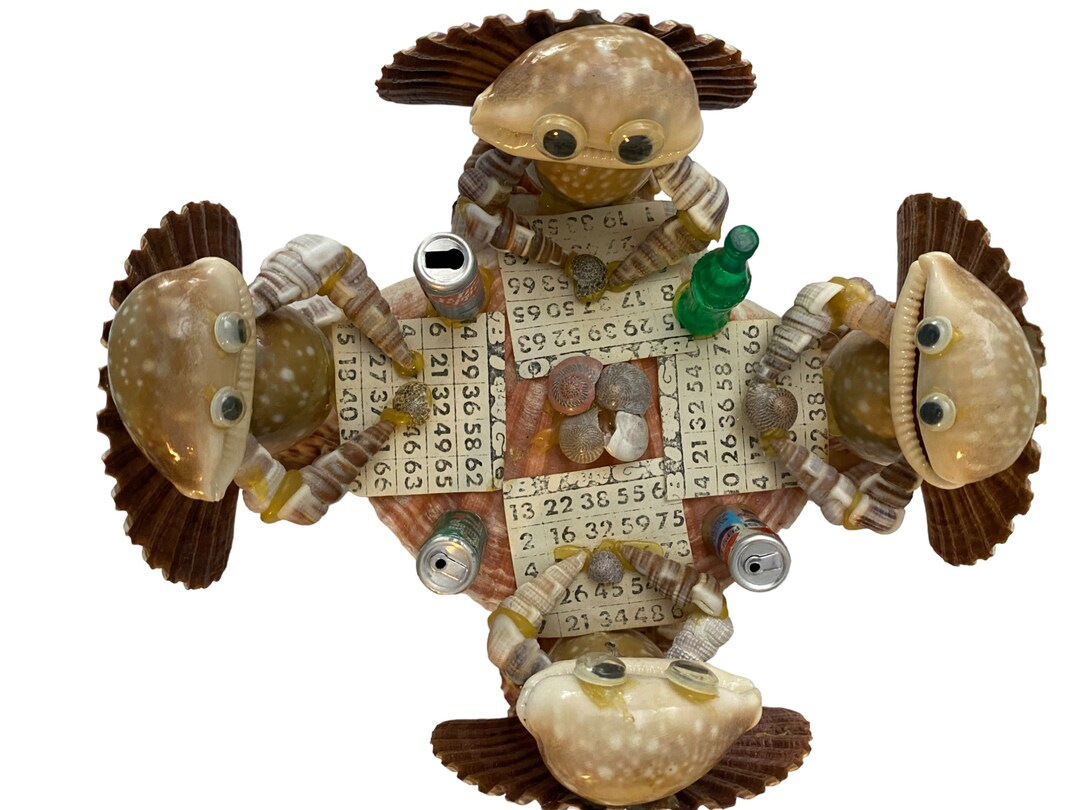 4 Frogs Made of Sea Shells Playing Bingo Ocean Game Art - Etsy