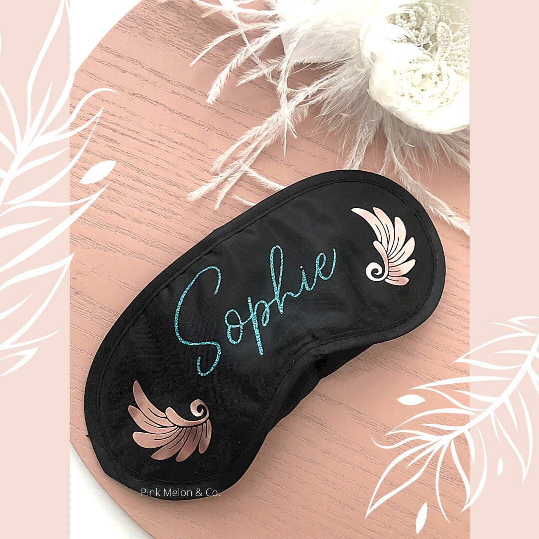 Black Sleep Mask With Name, Travel Mask, Party Favour, Custom Sleep ...