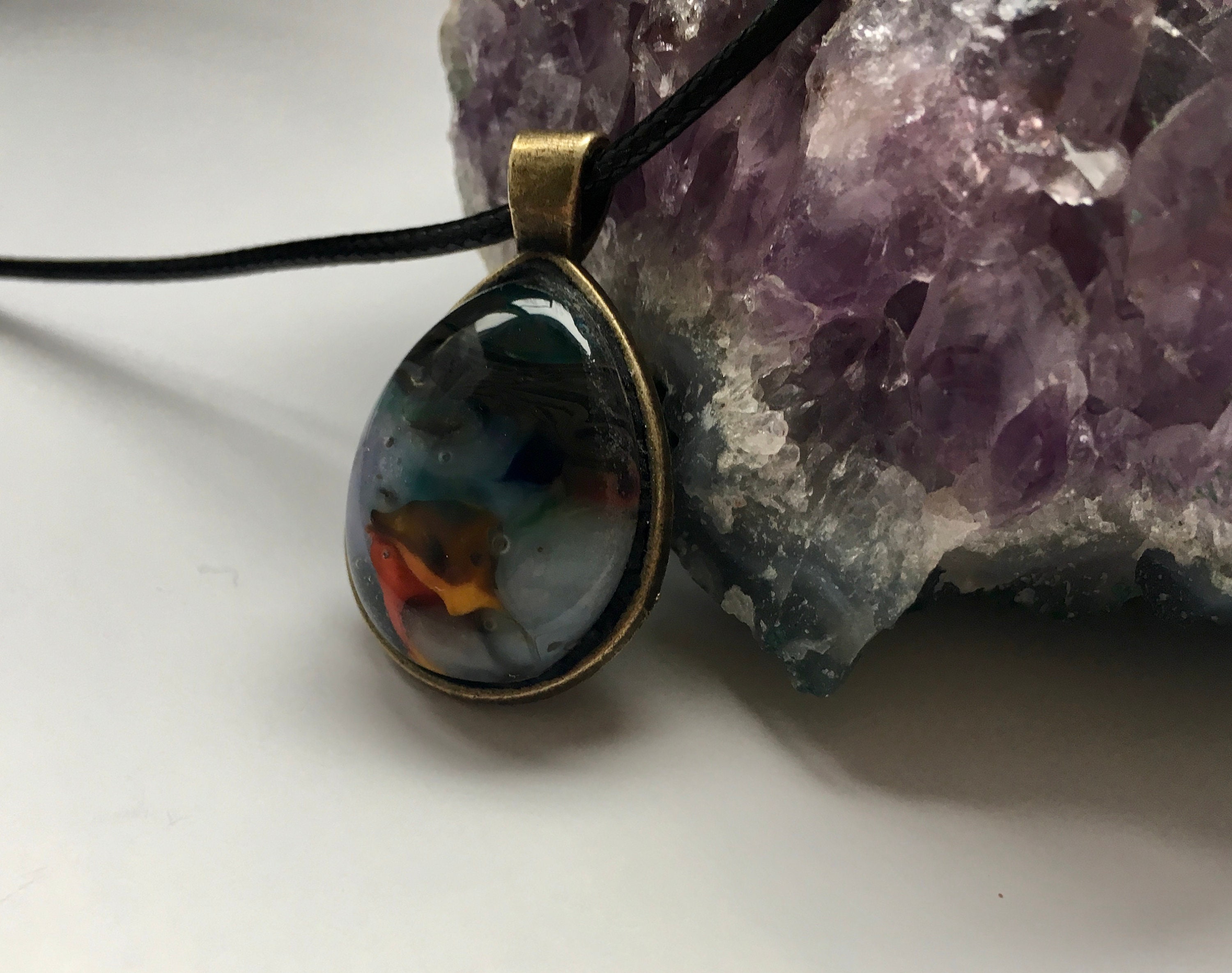 Fused Glass Tear Pendant in Deep and Mysterious Colors With - Etsy UK
