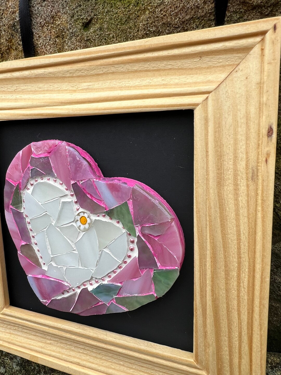 Valentine's Day Stained Glass Mosaic Heart: Pink Handmade Art in Wood ...