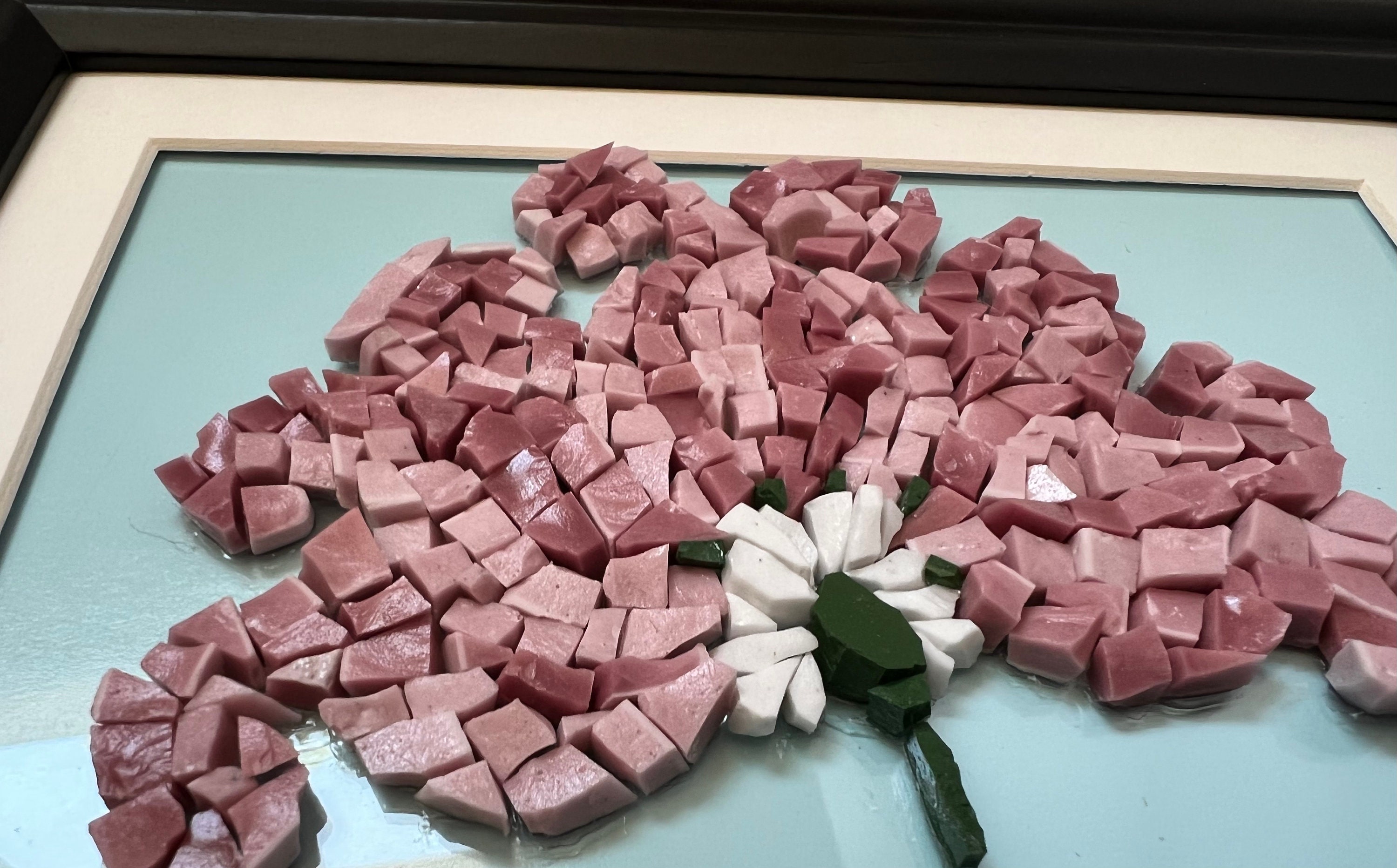 Pink Abstract Flower Mosaic Wall Art: Smalti Stone Decor in Matted ...