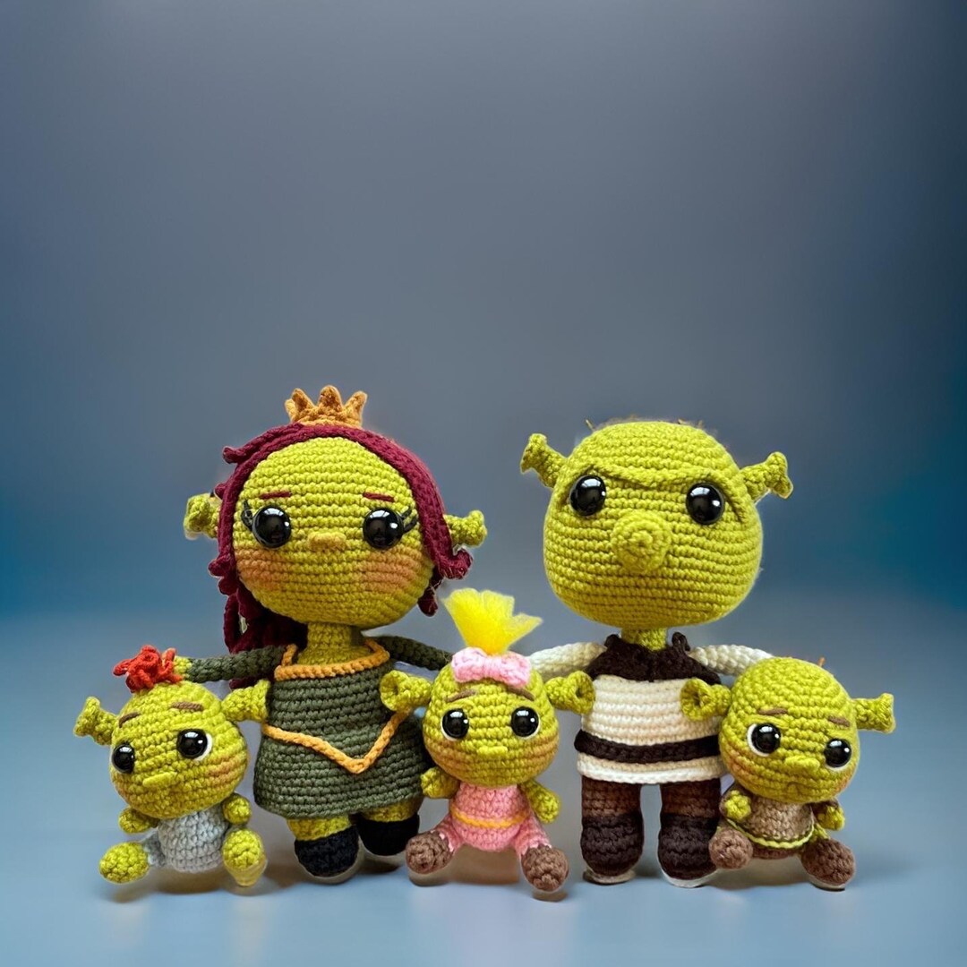 Shrek Family Full Set Include 6 Crochet Dolls Finished Product & Free ...