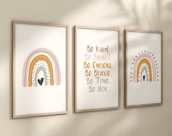 Boho Rainbow Set of 3 Nursery Art Prints Girl Wildflowers - Etsy