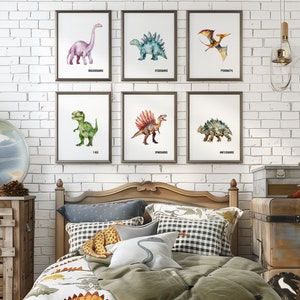 Set of 6 Dinosaur Art Prints, Kids Gallery Wall Set, Dinosaur Wall Art ...