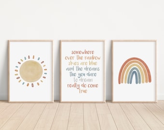 Boho Rainbow Sun Cloud Set of 3 Nursery Art Prints Weather - Etsy