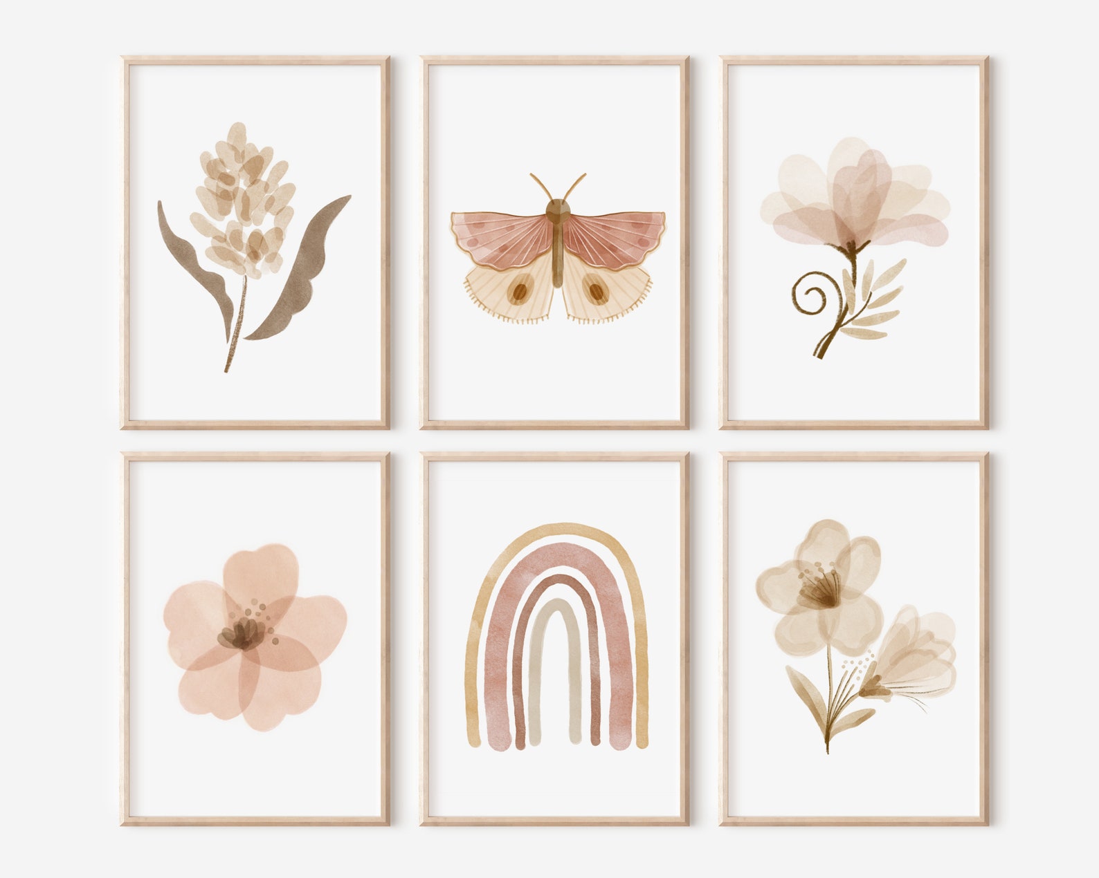 Boho Butterfly Floral Set of 6 Nursery Art Prints Rainbow - Etsy