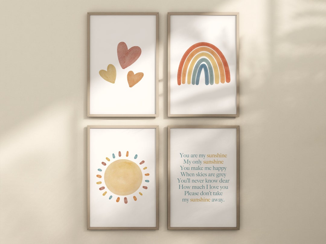 You Are My Sunshine Set of 4 Nursery Art Prints, Sun, Rainbow Nursery ...