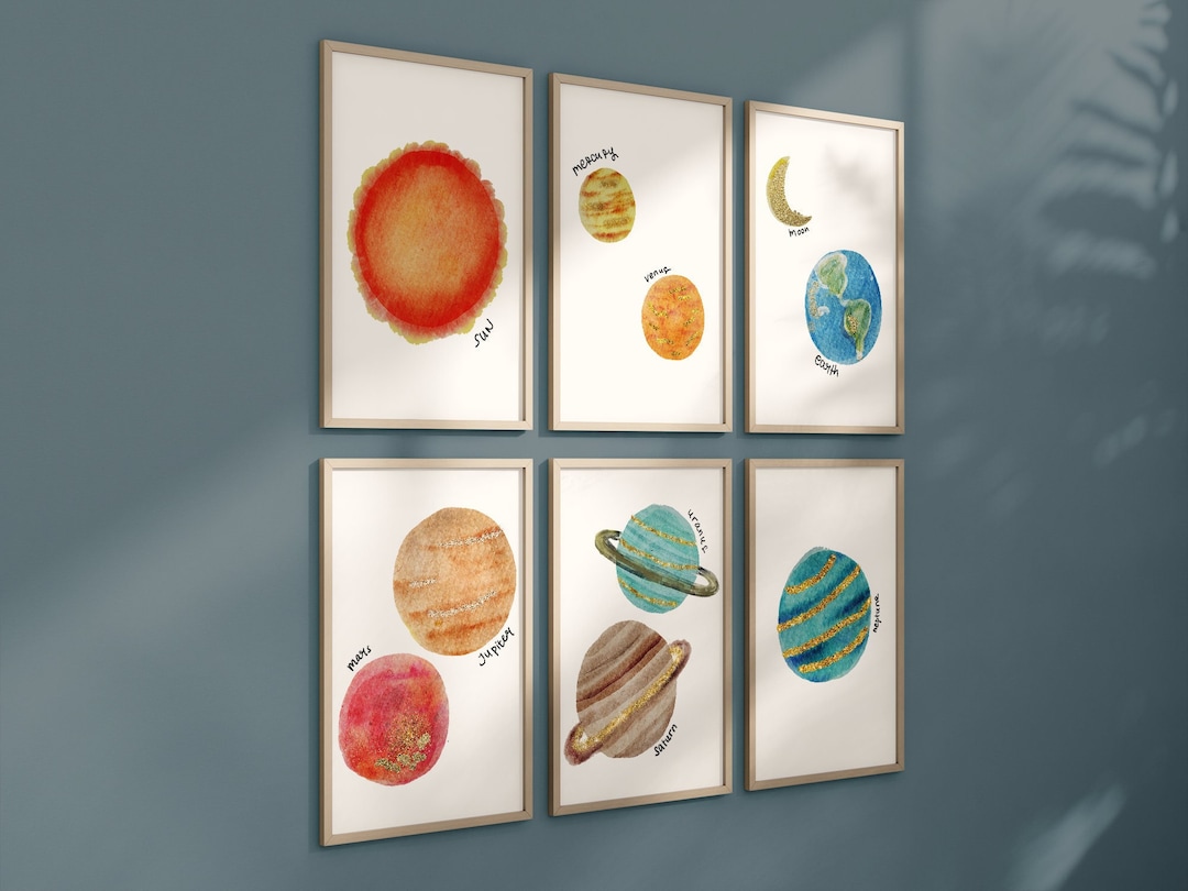 Planet Set of 6 Nursery Art Prints, Planets Wall Art, Solar System ...