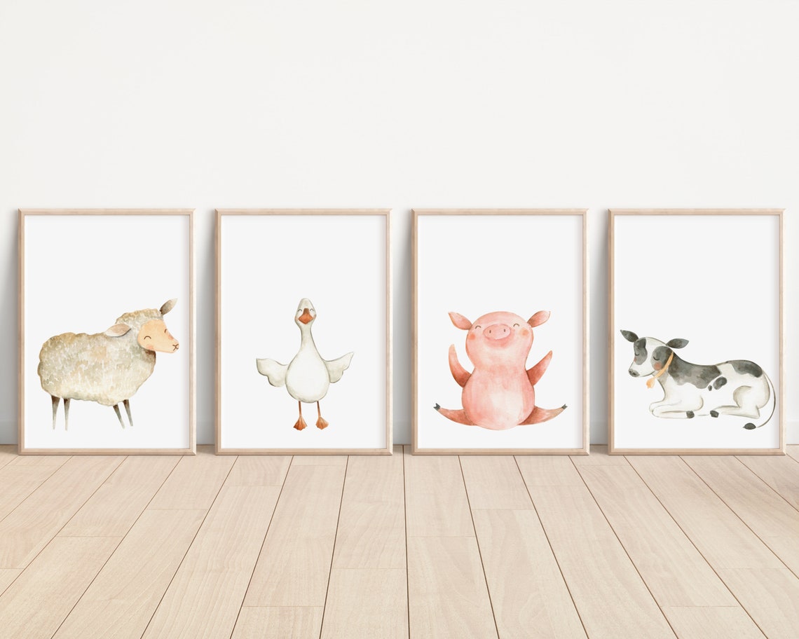 Farm Animal Set of 4 Nursery Art Prints Boy Nursery Wall Art - Etsy
