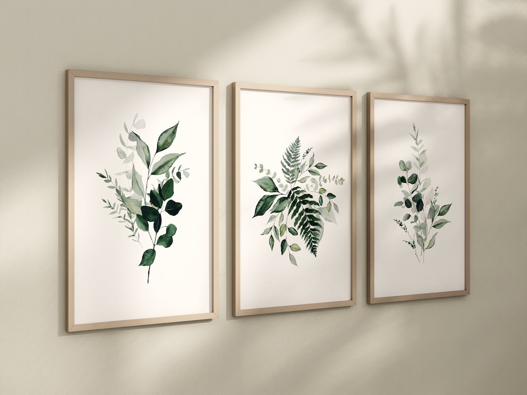 Set of 3 Botanical Greenery Art Prints Watercolor Foliage - Etsy