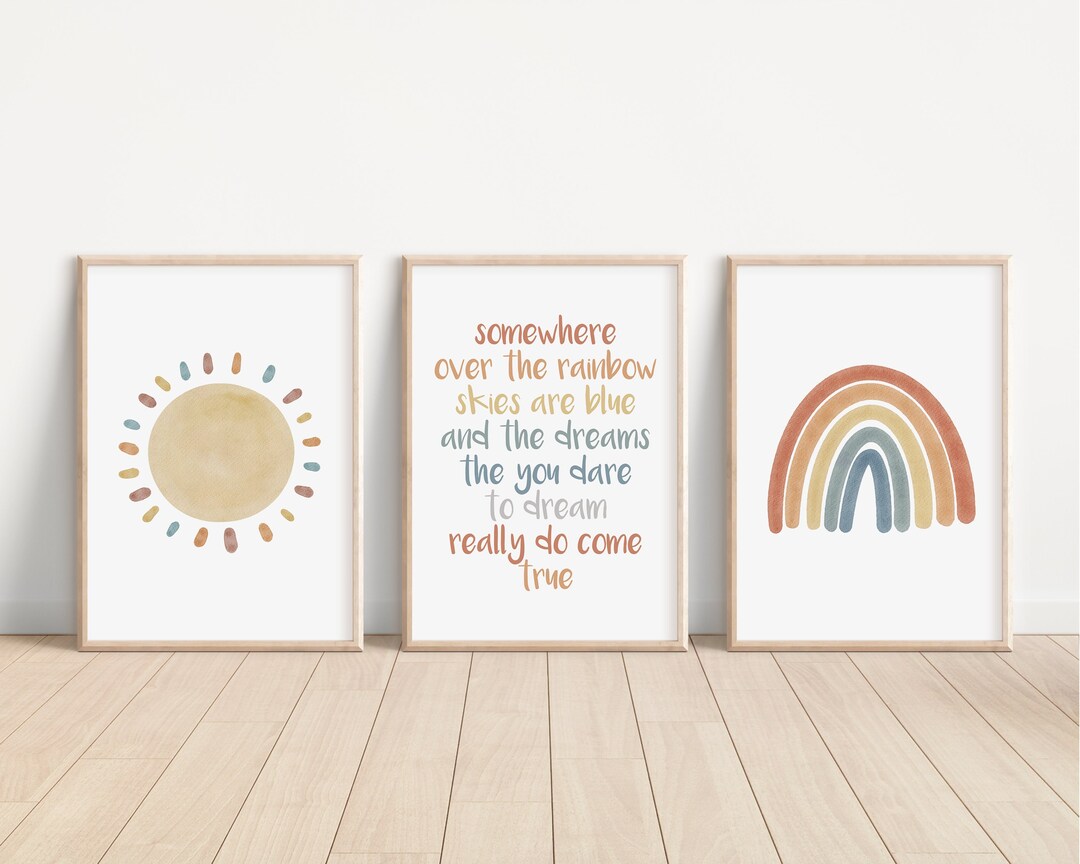 Boho Over the Rainbow, Sun Set of 3 Nursery Art Prints, Weather ...