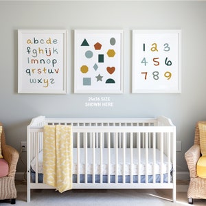 Set of 3 Alphabet and Shapes Nursery Art Prints, Education Wall Decor ...