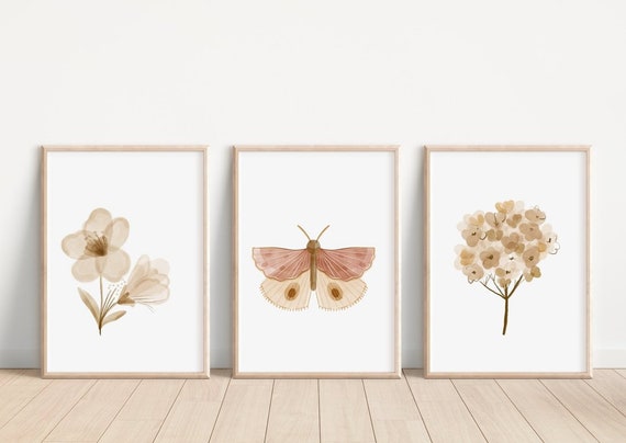 Boho Butterfly Floral Set of 3 Nursery Art Prints Butterfly - Etsy