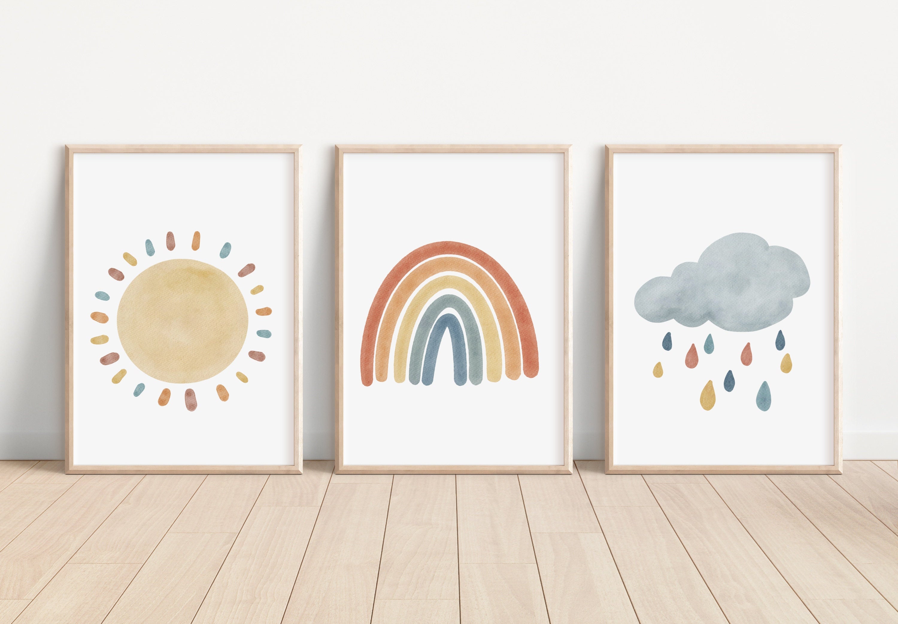 Boho Rainbow Sun Cloud Set of 3 Nursery Art Prints Weather | Etsy