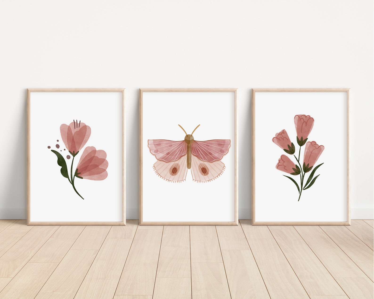 Boho Butterfly Floral Set of 3 Nursery Art Prints Butterfly - Etsy