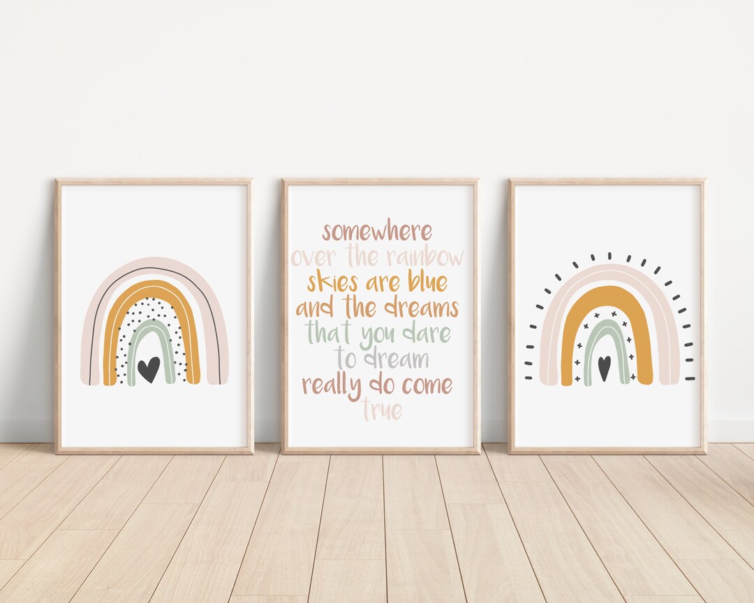 Boho Rainbow Set of 3 Nursery Art Prints, Girl Colorful Nursery Wall ...