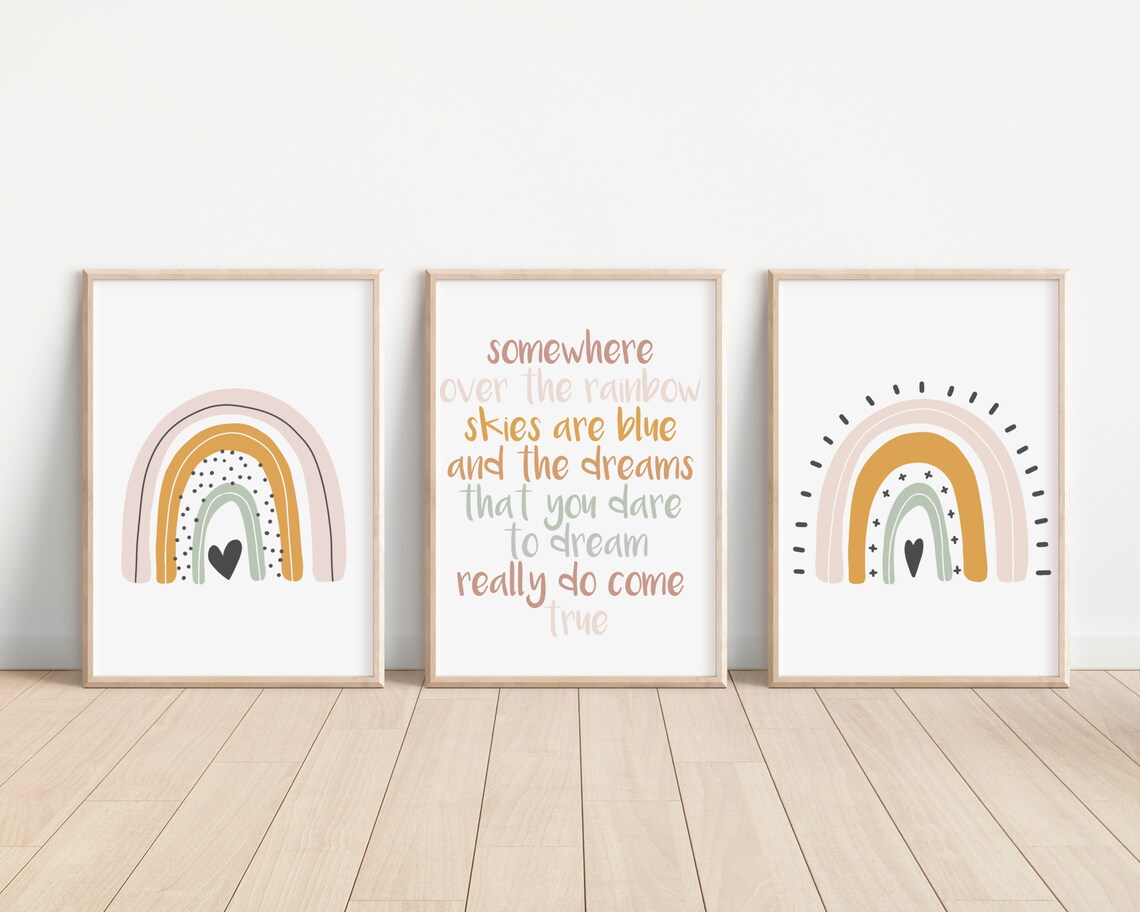Boho Rainbow Set of 3 Nursery Art Prints Girl Colorful - Etsy