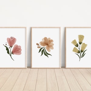Boho Floral Set of 3 Nursery Art Prints, Modern Nursery Wall Art ...
