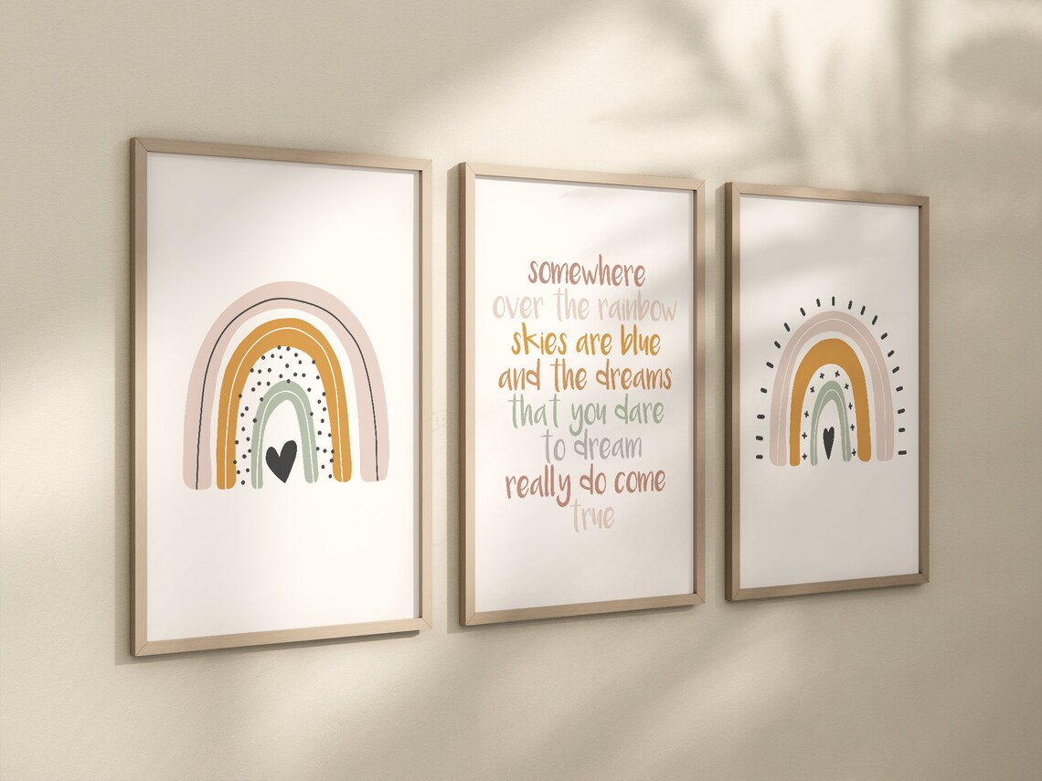Boho Rainbow Set of 3 Nursery Art Prints Girl Colorful - Etsy