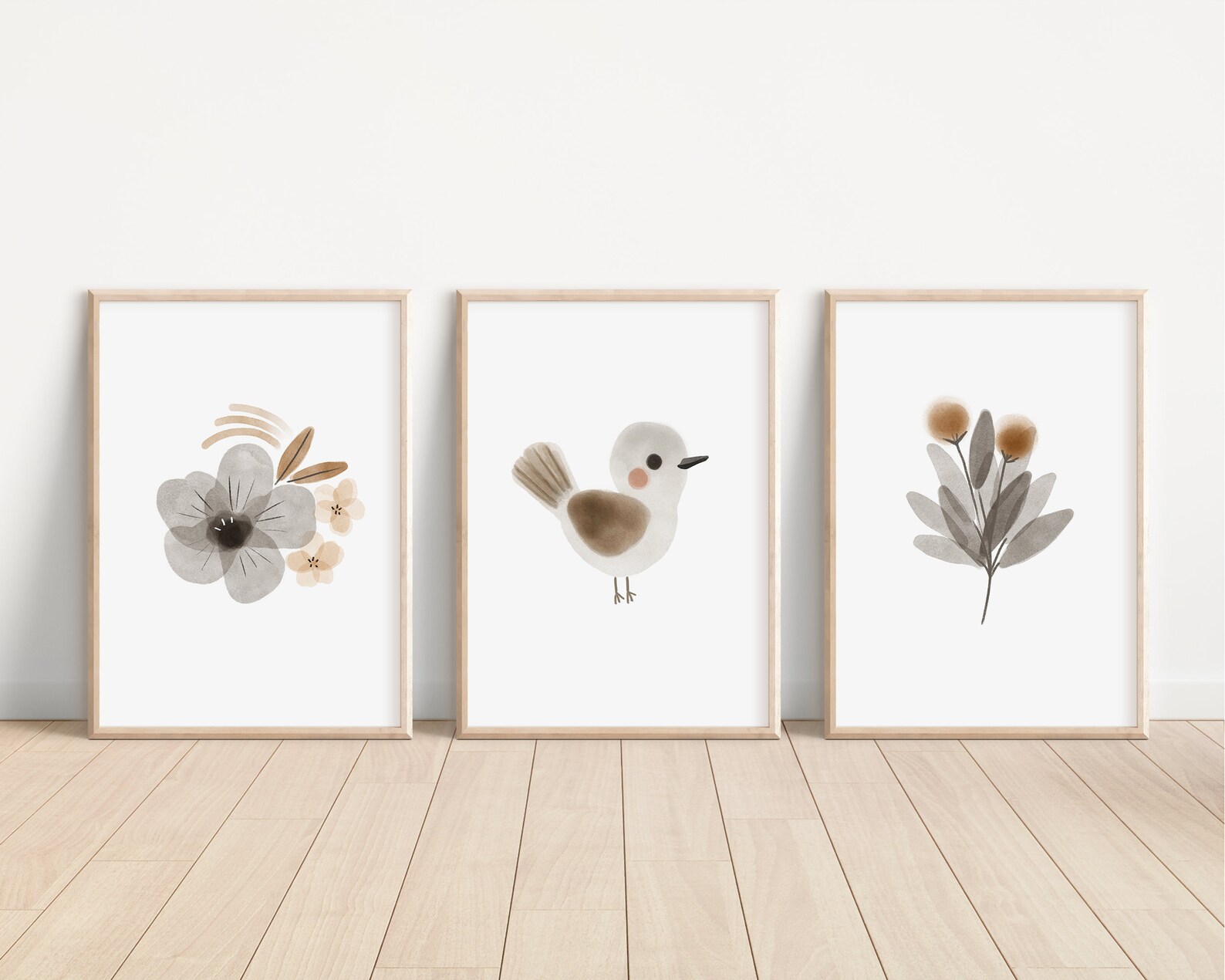 Boho Bird Floral Animal Set of 3 Nursery Art Prints Floral - Etsy