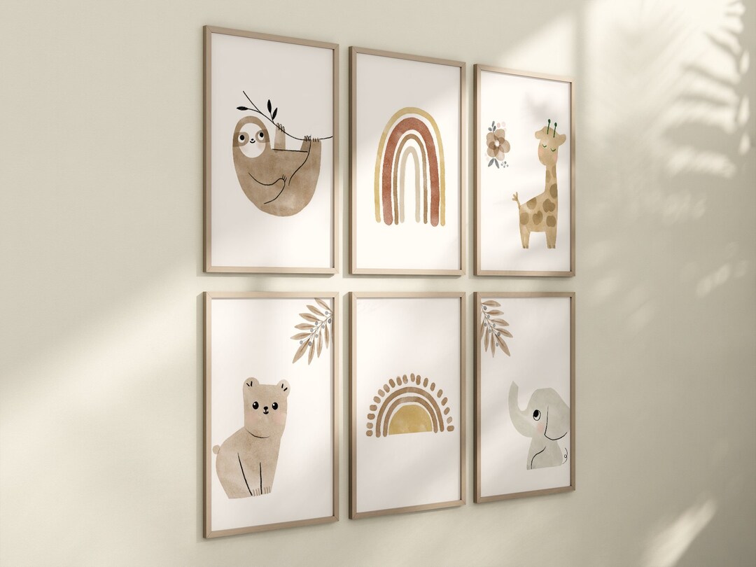 Boho Animal Set of 6 Nursery Art Prints, Bohemian Nursery Wall Art ...