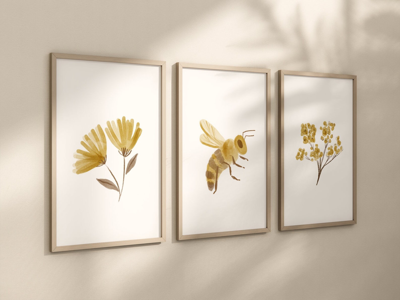 Boho Floral Bee Art Prints Yellow Nursery Wall Art Nursery - Etsy