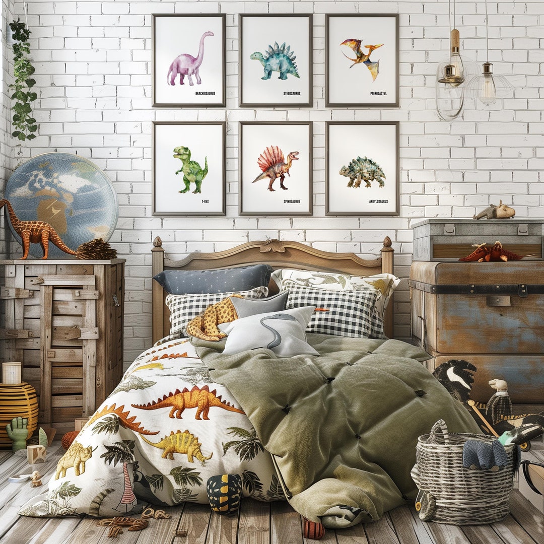 Set of 6 Dinosaur Art Prints, Kids Gallery Wall Set, Dinosaur Wall Art ...