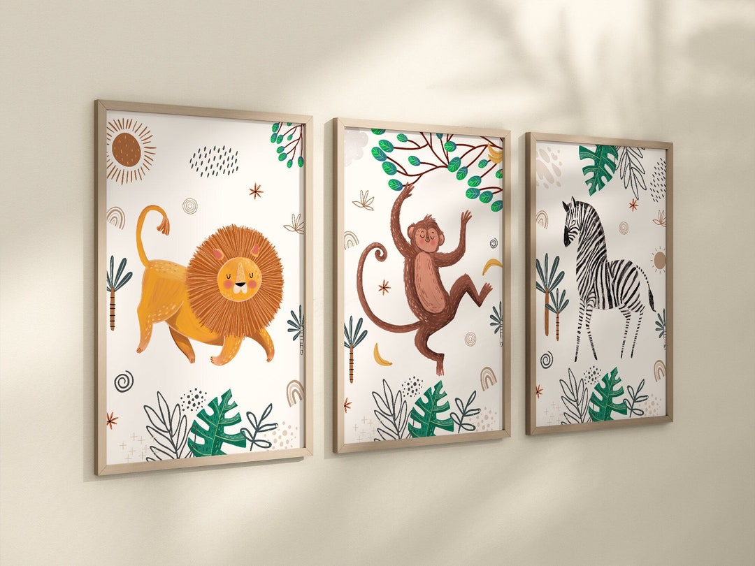 Boho Safari Animal Nursery Art Prints, Boho Lion, Giraffe, Monkey, Wall ...