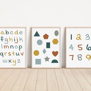 Set of 3 Alphabet and Shapes Nursery Art Prints, Education Wall Decor ...