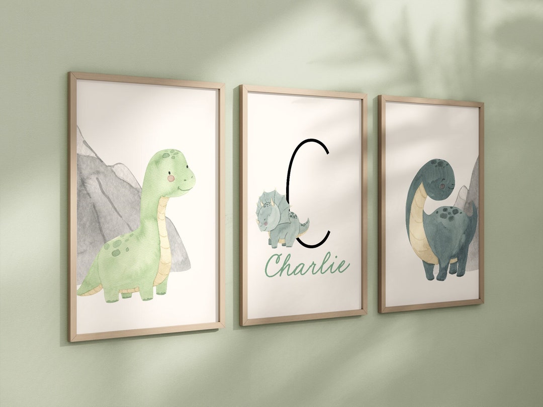 Personalized Dinosaur Set of 3 Nursery Art Prints, Boy Nursery Wall Art ...