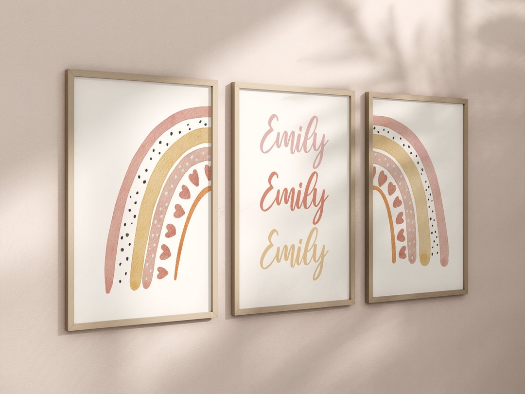 Custom Boho Rainbow Set of 3 Nursery Art Prints, Rainbow Nursery Wall ...