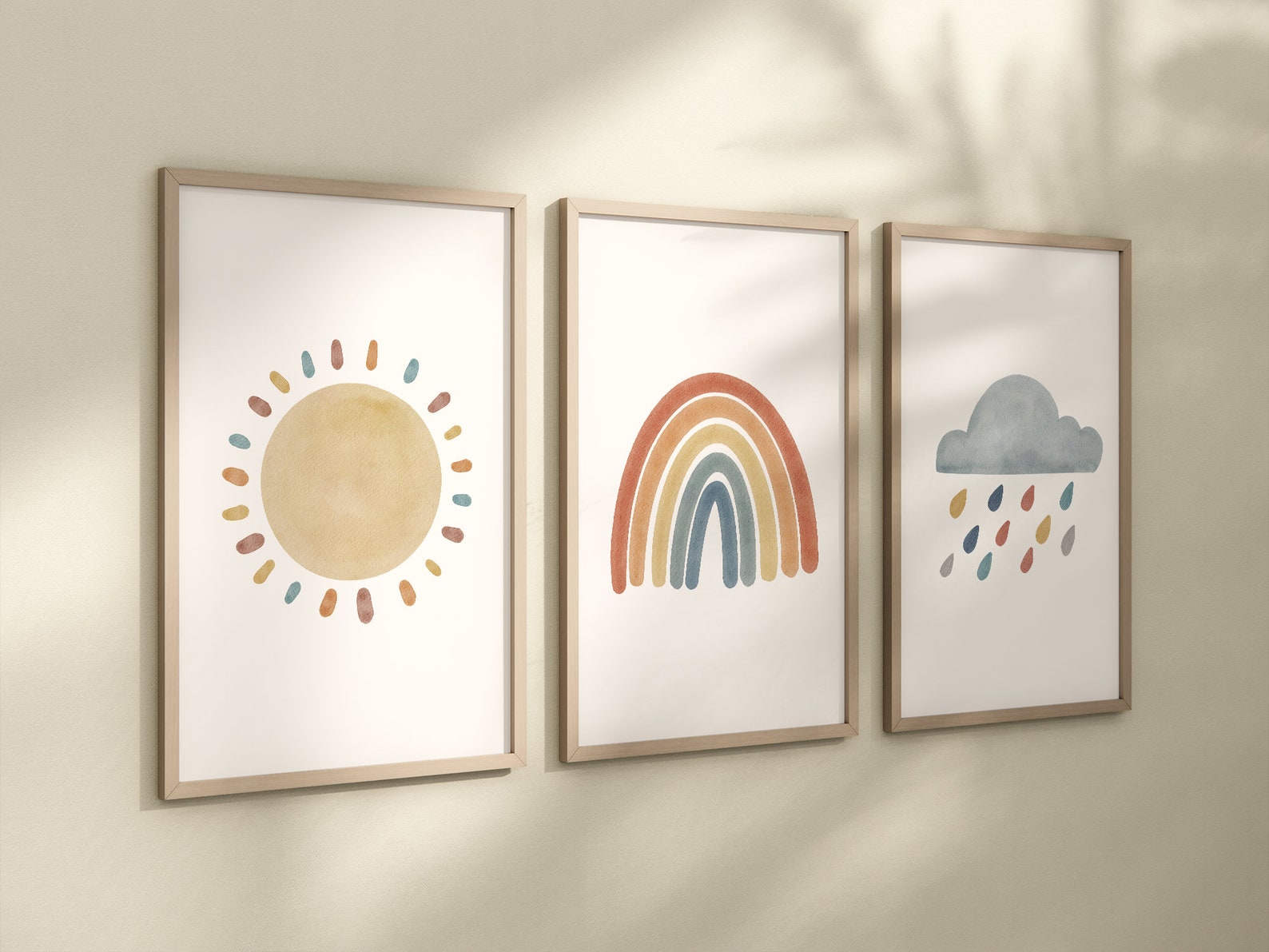Boho Rainbow Sun Cloud Set of 3 Nursery Art Prints Weather - Etsy