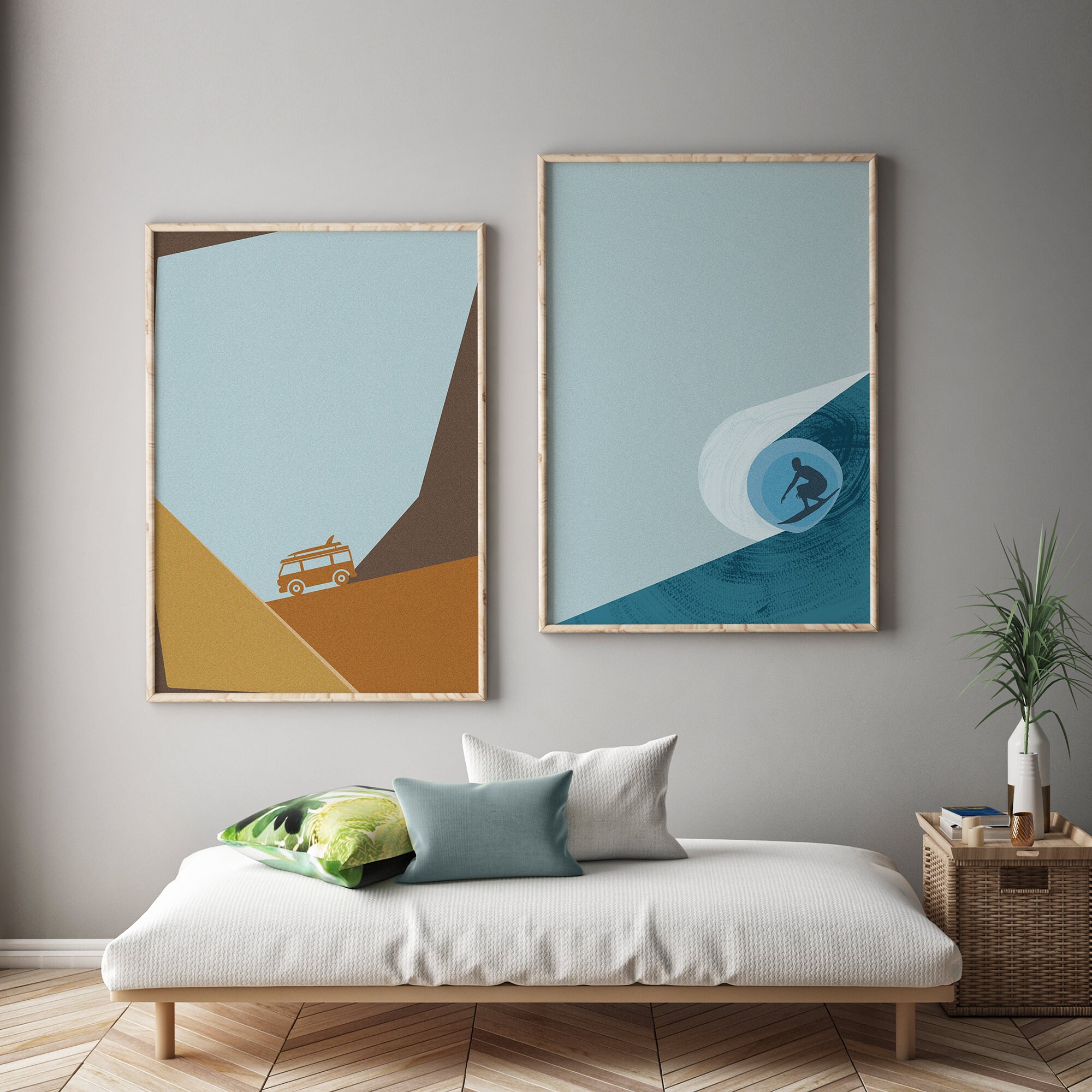 Wave Surf Surfer Surfer Van Surfing Poster Set of Two - Etsy