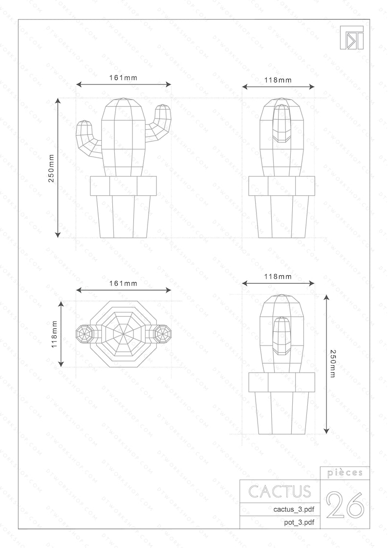 Cactus Paper Model Patron Papercraft Origami DIY - Etsy
