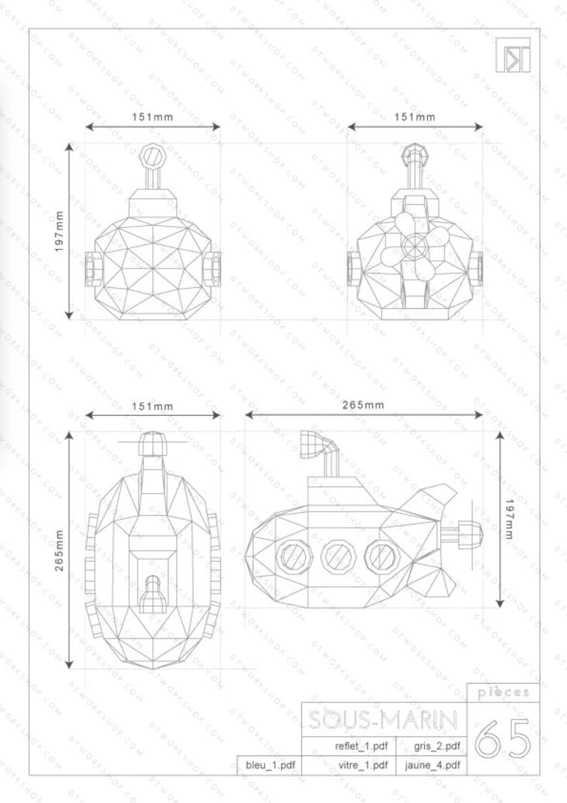 Submarine Paper Model Patron Papercraft Origami DIY - Etsy