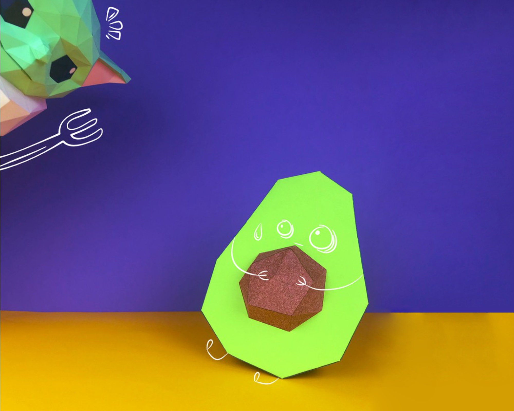 Avocado Paper Model Patron Papercraft Origami DIY - Etsy España