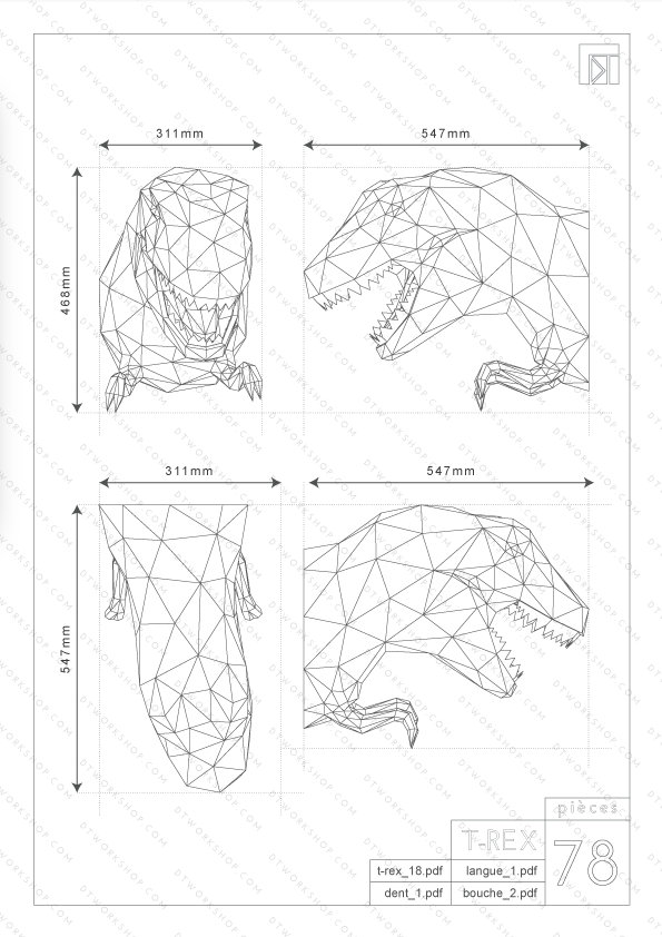T-rex Paper Model Patron Papercraft Origami DIY - Etsy