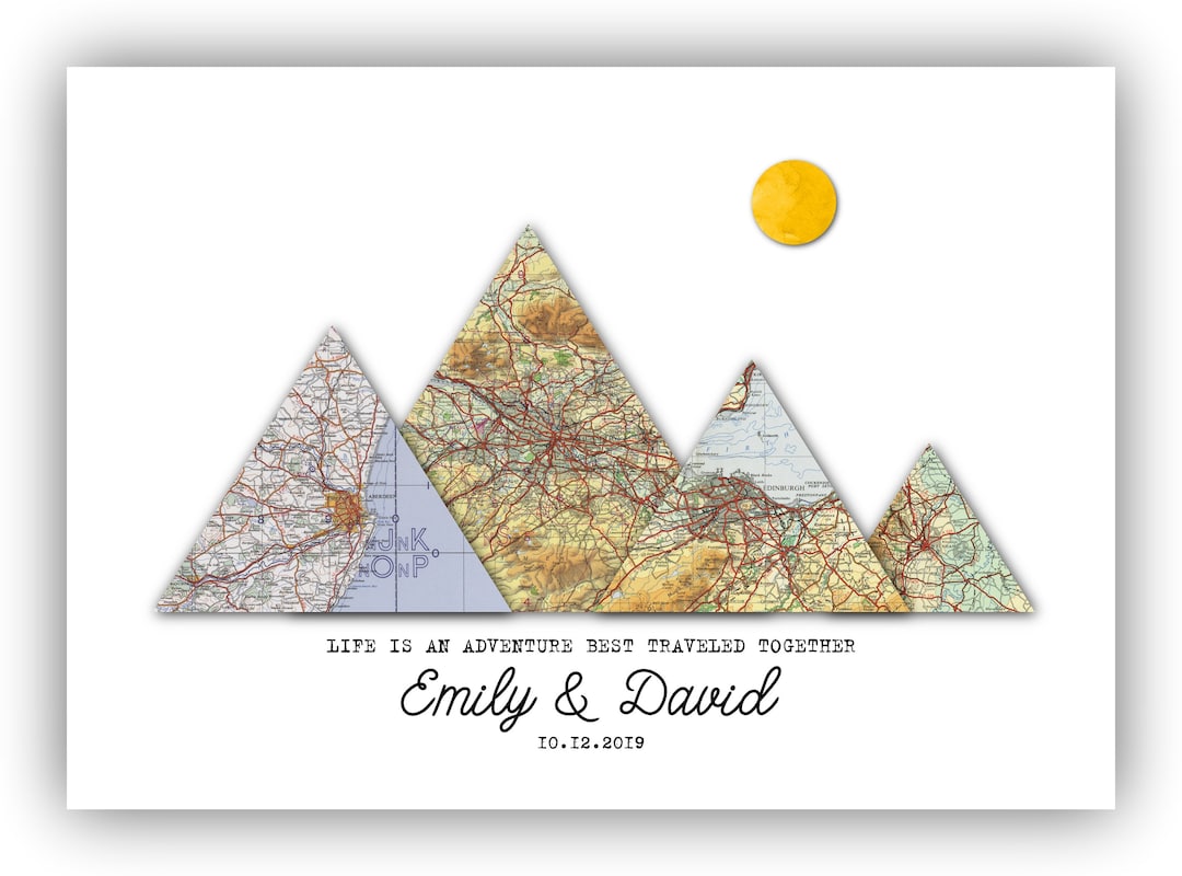Adventure Together Personalized Adventure Map 4 Locations Mountains ...