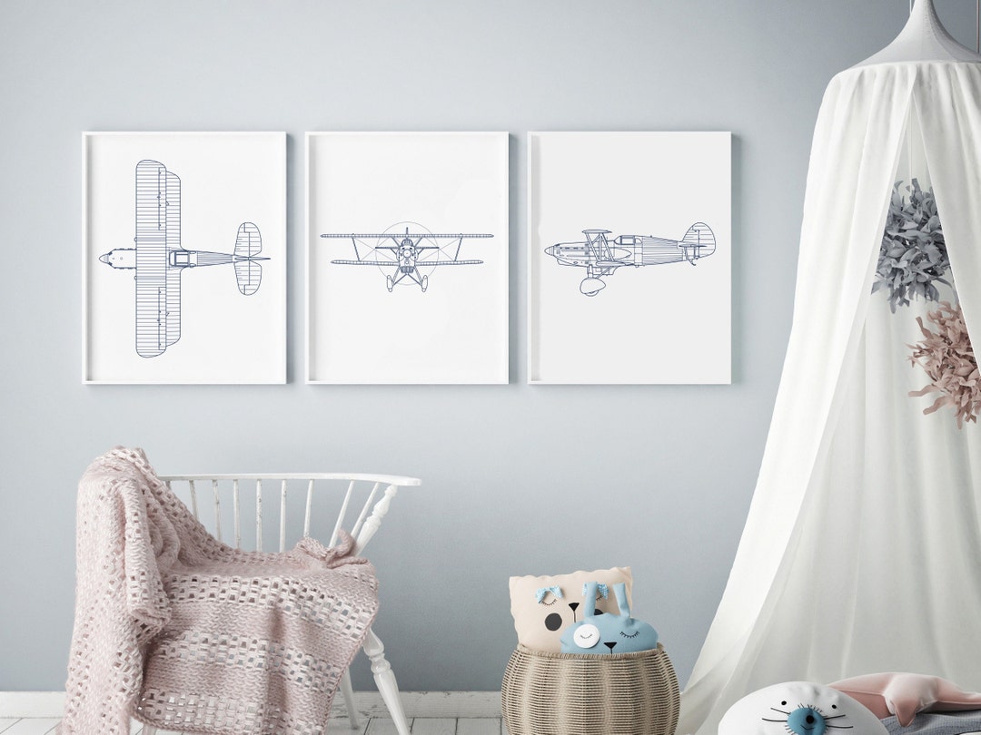 Vintage Plane Print, Biplane Wall Art, Printable Travel Wall Art ...