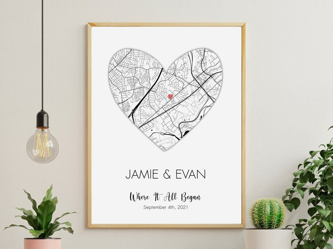 Where It All Began, Where We Met, Romantic Gift, Minimalist Map, Custom ...
