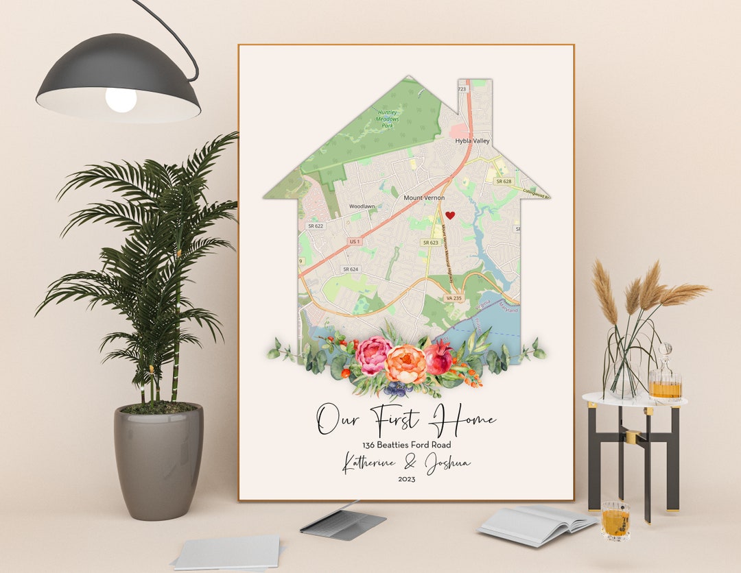 Custom House Map Art – First Home Gift, Personalized Location Print ...