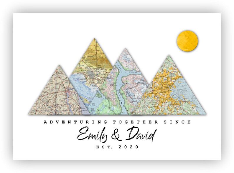 Personalized Adventure Map 4 Locations Mountains , Custom Travel Poster ...