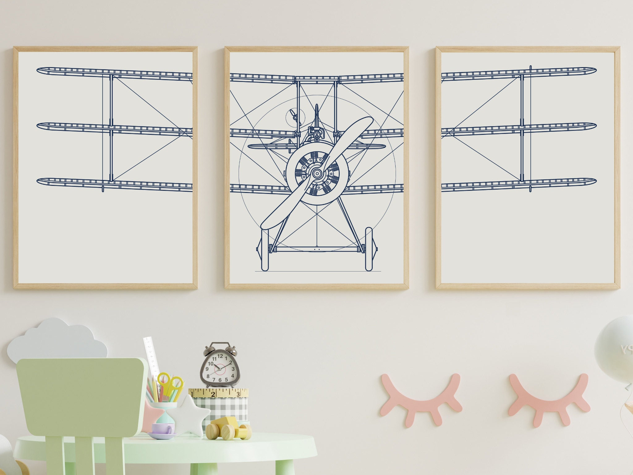 Airplane Decor for Kids Set of 3 Airplane Prints Nursery - Etsy