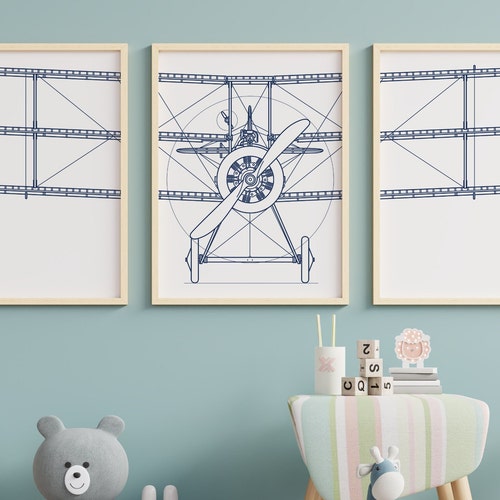 Airplane Decor for Kids Set of 3 Airplane Prints Nursery - Etsy