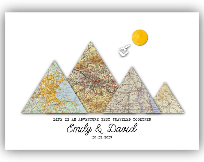 Adventure Together® Map Mountain Personalized Wedding Gift Art, Gift ...
