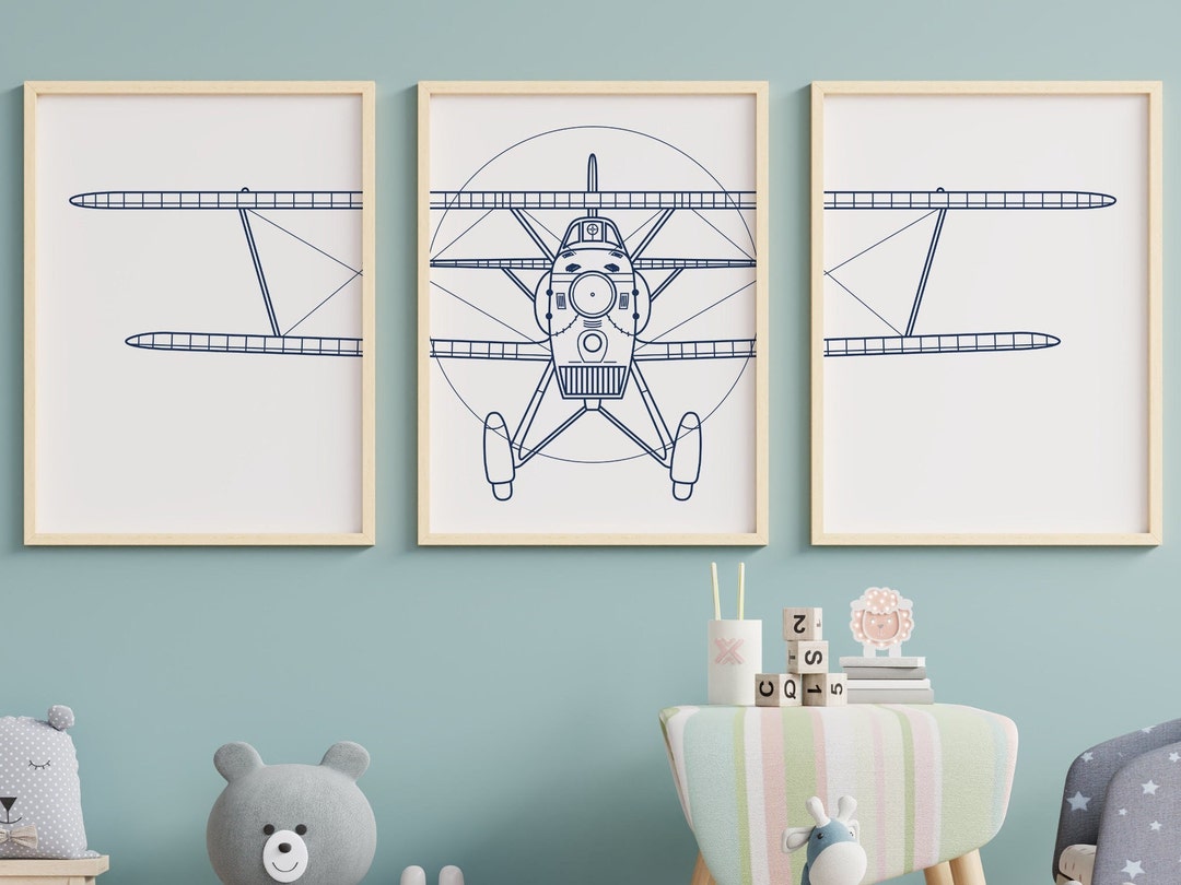 Vintage Plane Print, Biplane Wall Art, Printable Airplane Wall Art ...