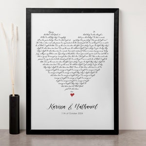 Personalized Song Print, Heart Shaped Lyrics, Wedding Song Lyrics Wall ...