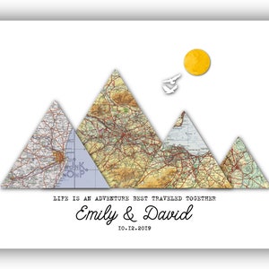 Custom Travel Poster, Personalized Adventure Map, 4 Locations Mountains ...
